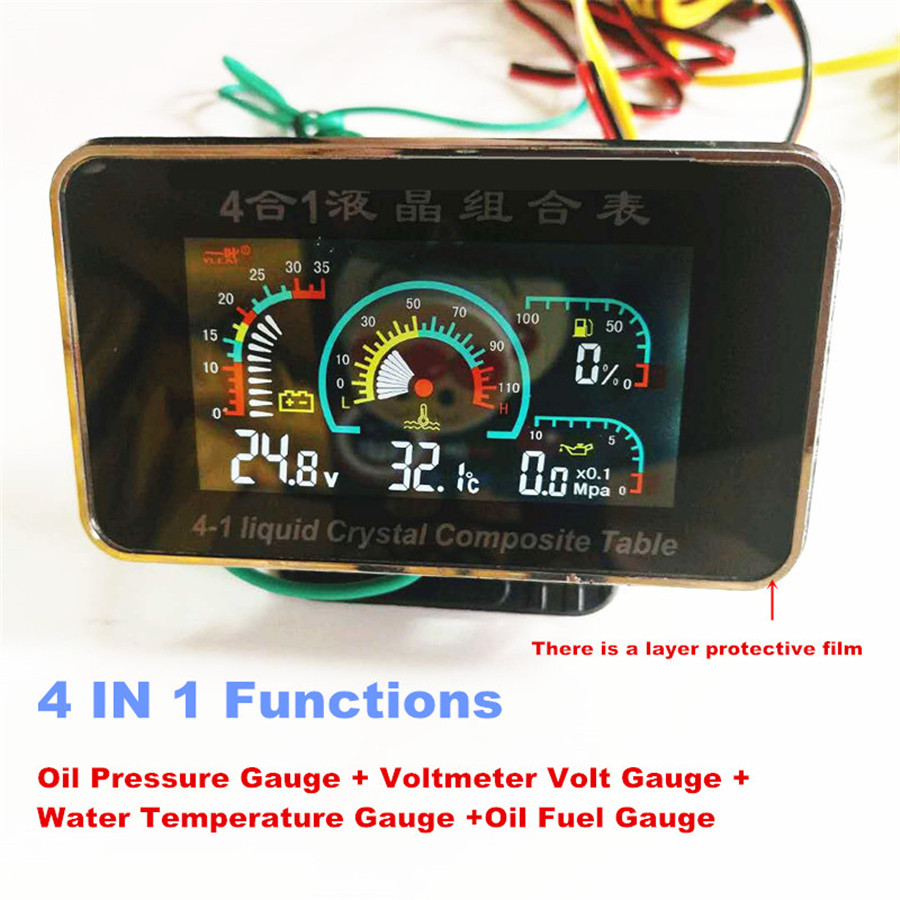 New 4 In 1 LCD 12v/24v Excavator Truck Car Oil Pressure Gauge ...