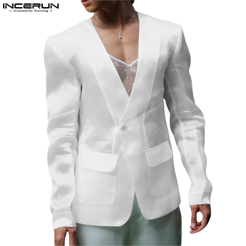 INCERUN Men Korean Fashionable See-Through Shoulder Pad Long Sleeve ...