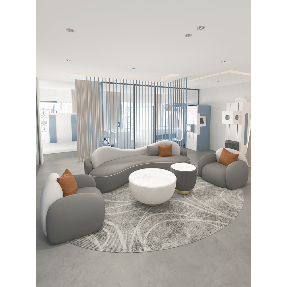 Trendy Beauty Salon Curved Sofa Light Luxury Barber Shop Rest Area ...