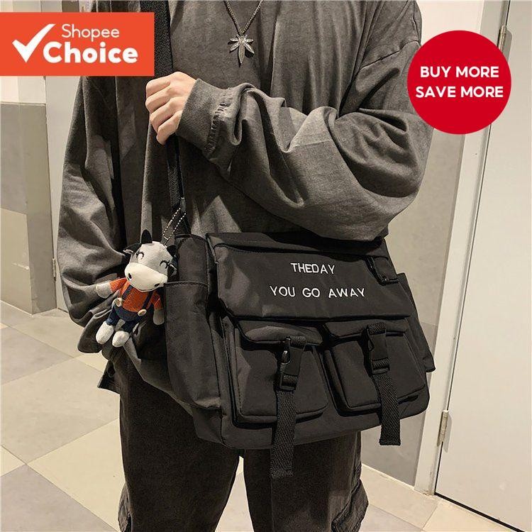 Crazy Bag Men's Retro Hip Hop Large Capacity Shoulder Bag Fashion Solid ...