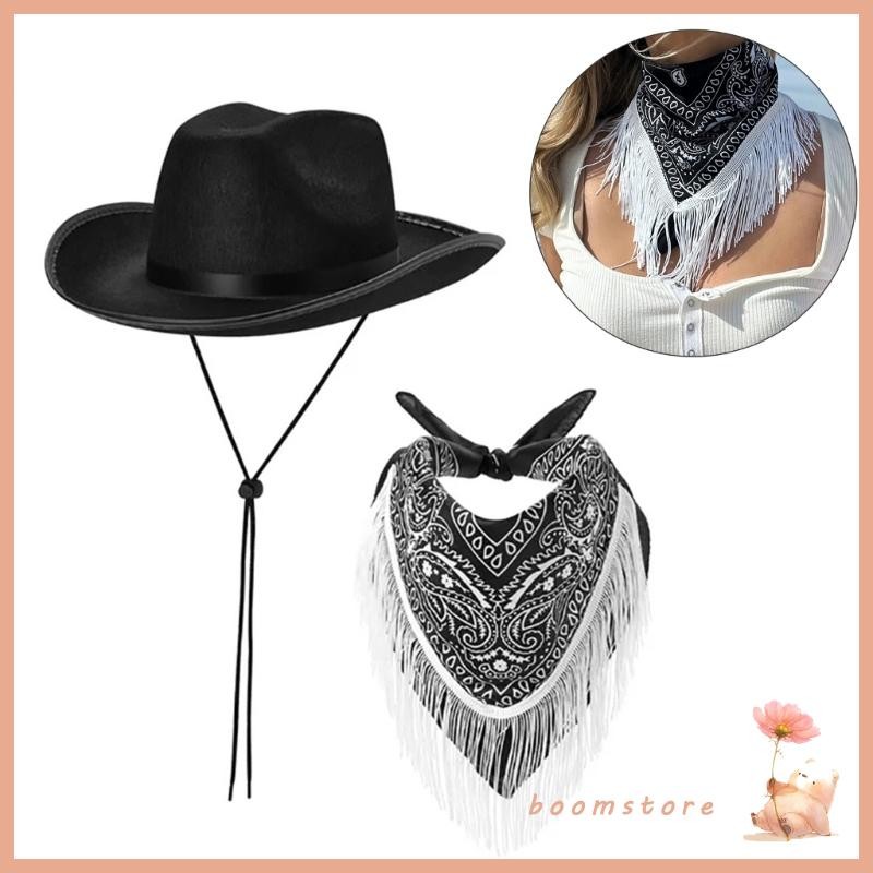 Boom Fringed Cowboy Hat Bandanas Costume Set for Women Man Music ...