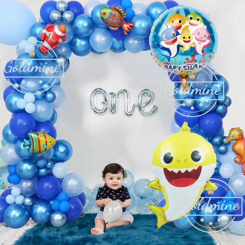 Marine Animal Baby Shark Balloon Arch Set Blue Latex Ocean Theme Kids ...