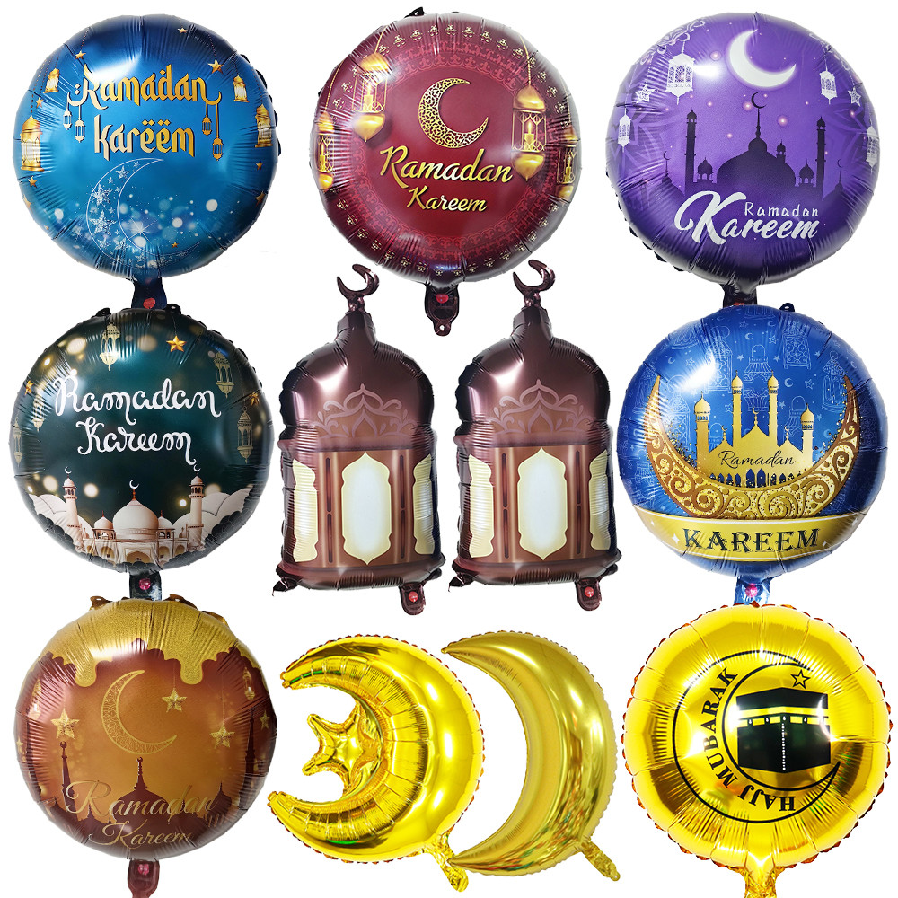Ramadan Kareem Round Foil Balloons Gold Moon Balloon Ramadan Eid ...
