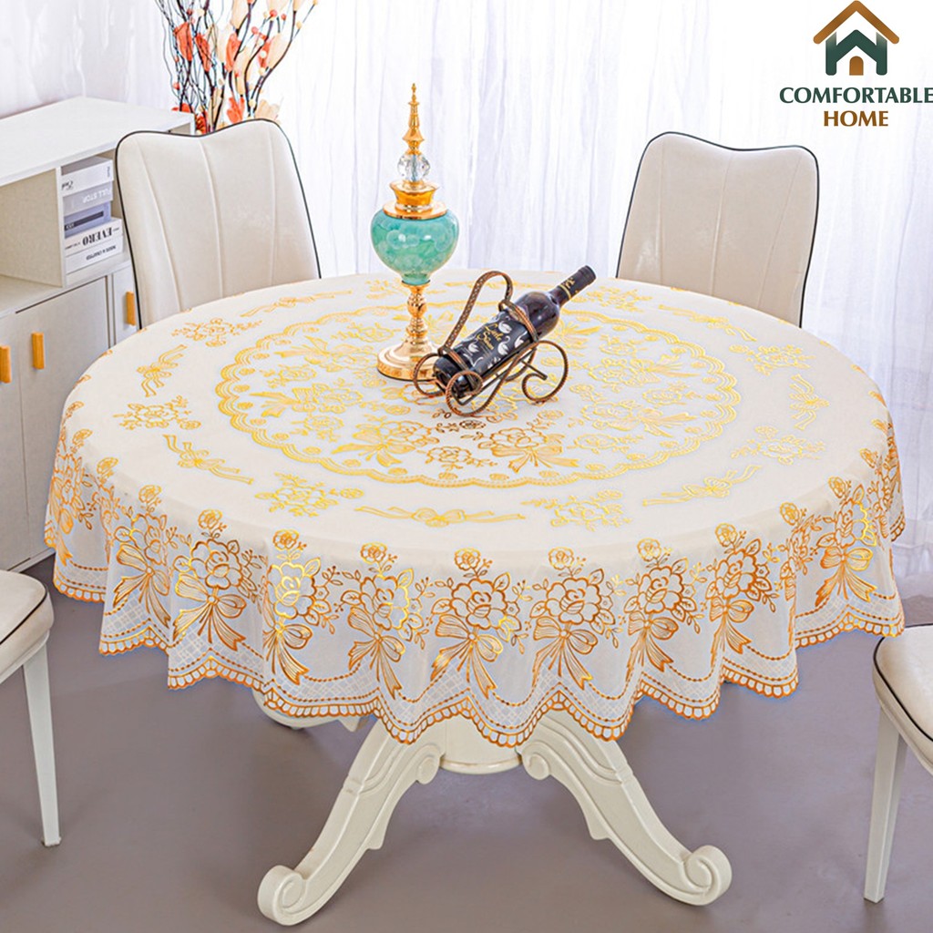 CHS Round Table cloth Waterproof and Oilproof Table cover Gold Round ...