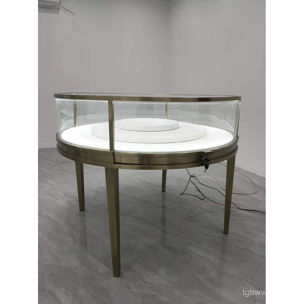 Titanium Plated Stainless Steel Round Jewelry Display Cabinet Island ...