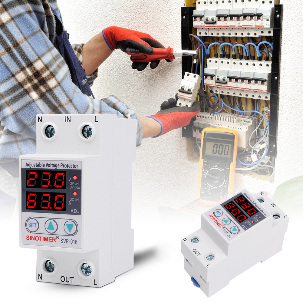 80A 220V Adjustable Voltage Protector Dual Display Limit Overcurrent ...