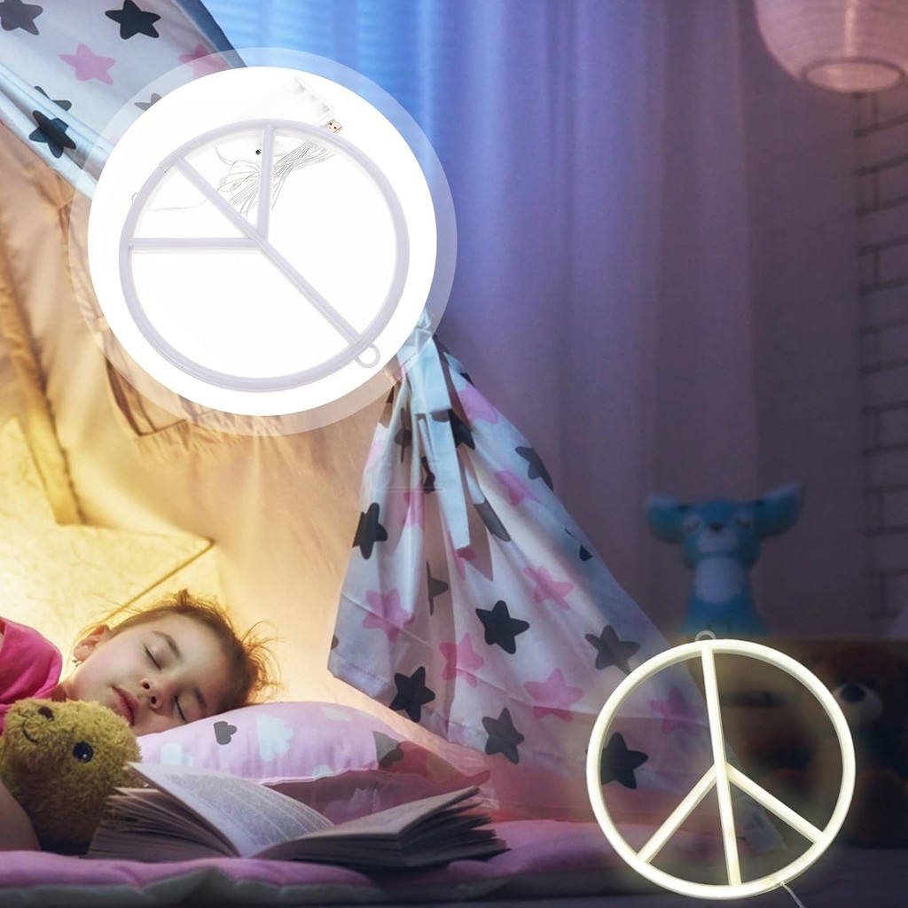 LED Peace Sign Neon Light Creative Peace Symbol Neon Sign Light White ...