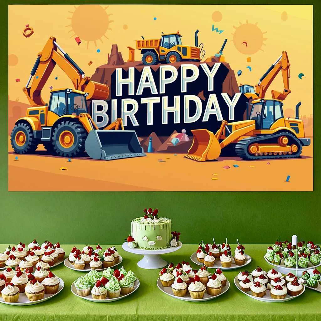 Vibrant Party decoration Kids Birthday banner Customizable Construction ...