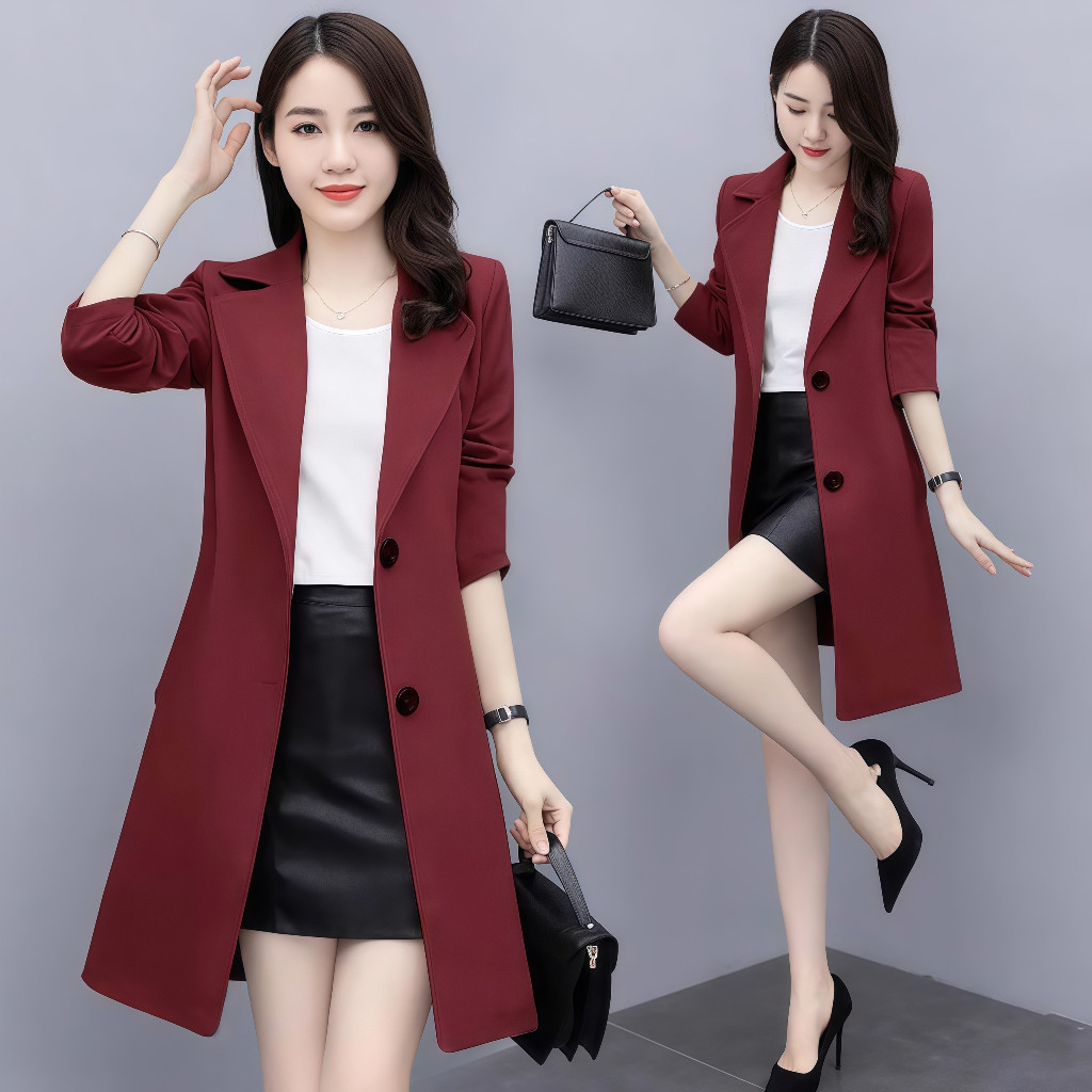 plain long red coat blazer for woman elegant coats office attire terno ...