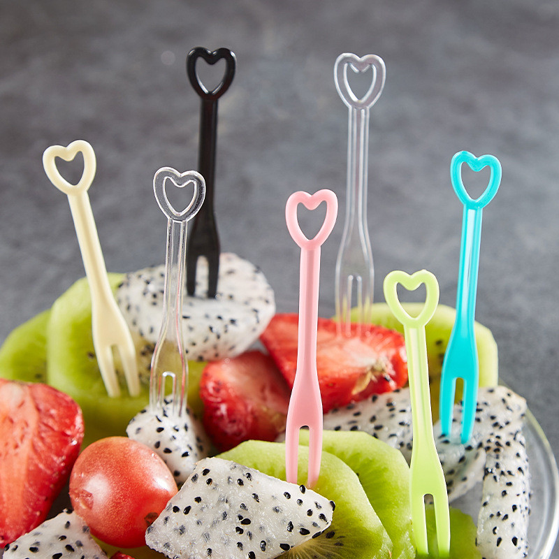 100PCS Heart-shaped Disposable Fruit Forks Fruit Skewers Plastic Forks ...