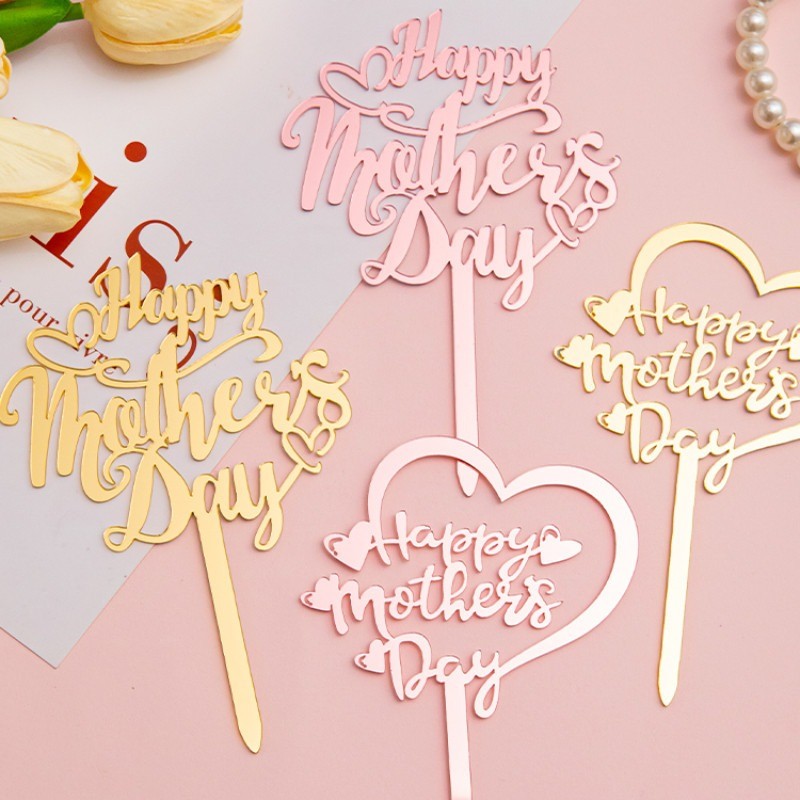 10pcs/set 2025 Mother's Day Acrylic Cake Decoration Set Love Happy ...