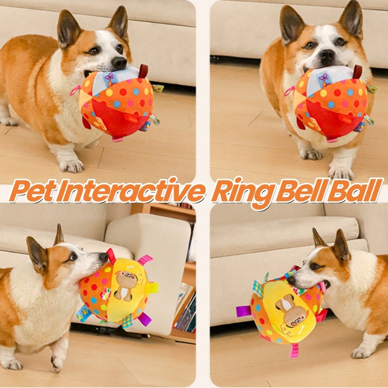 Pet Squeaky Ball with Ring Bell Dog Plush Sound Toys Balls Pet Sounding ...