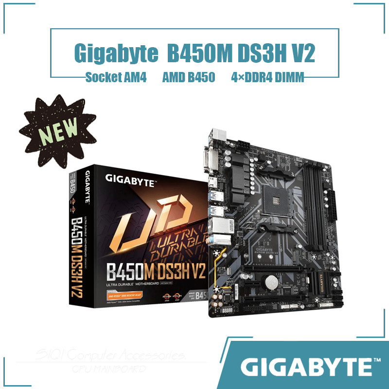 [NEW] Gigabyte B450M DS3H V2 Motherboard AMD B450 128GB 4×DDR4 DIMM ...