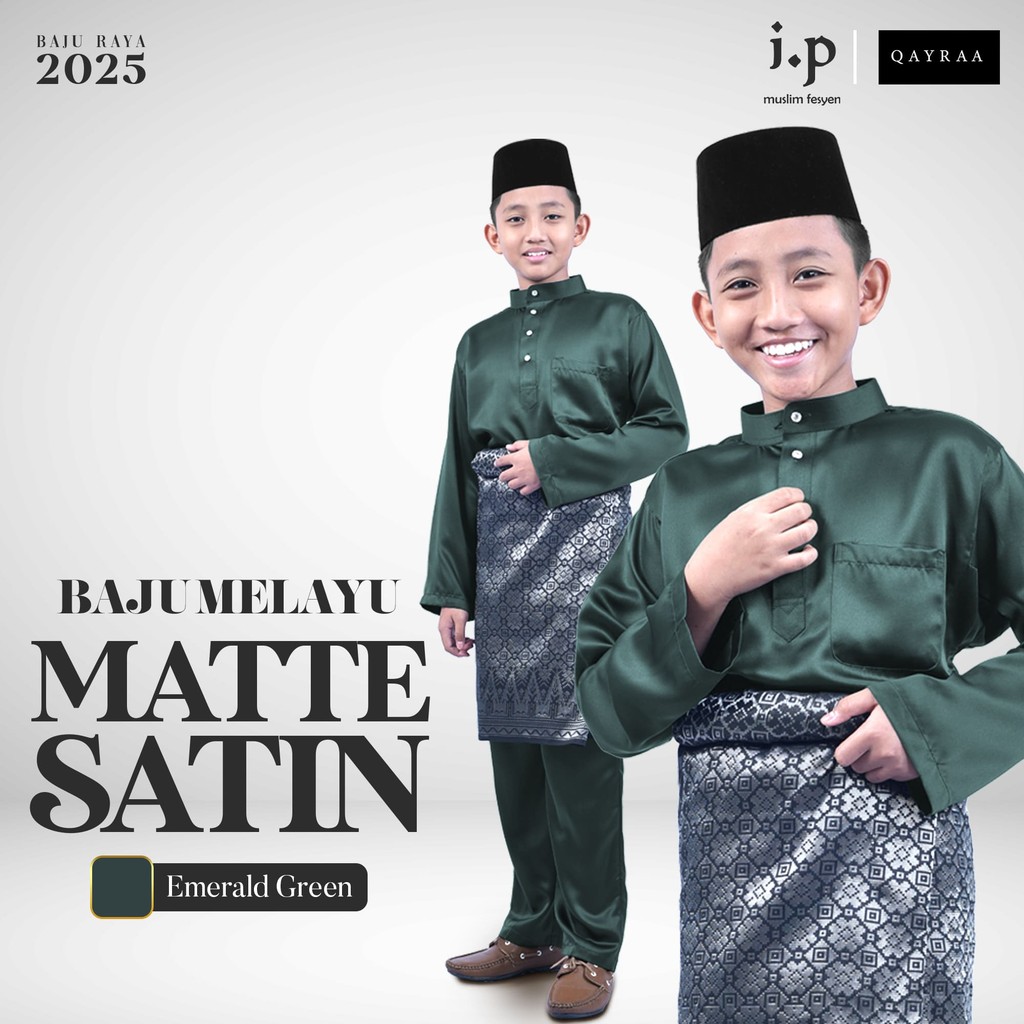 I.P Muslim Matte Satin Slim Cutting Baju Melayu-Emerald Green/Size 3XS ...