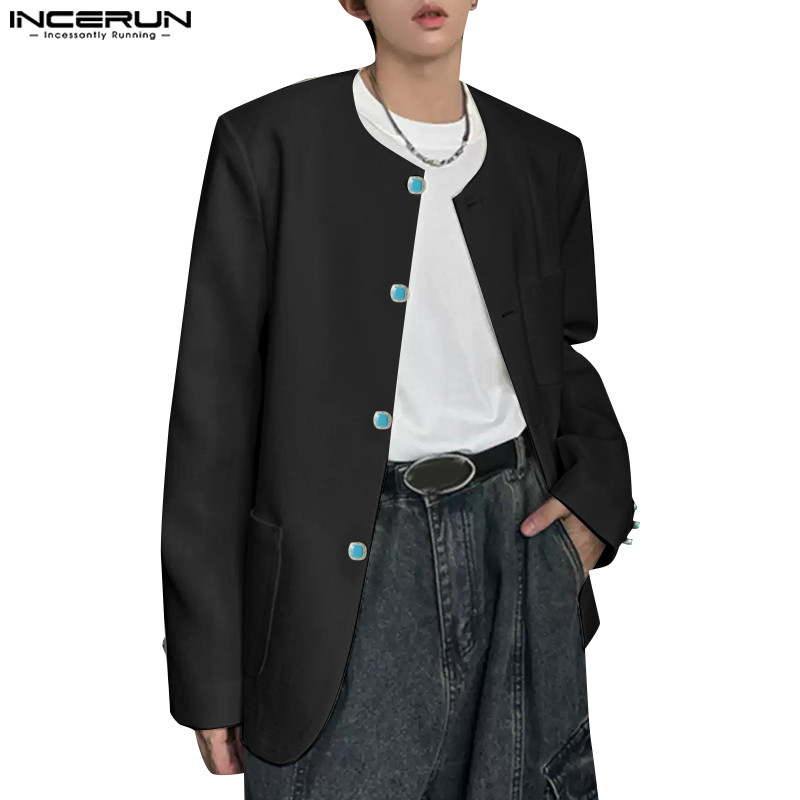 INCERUN Men Korean Casual Button Contrast Color Long Sleeve Blazer ...