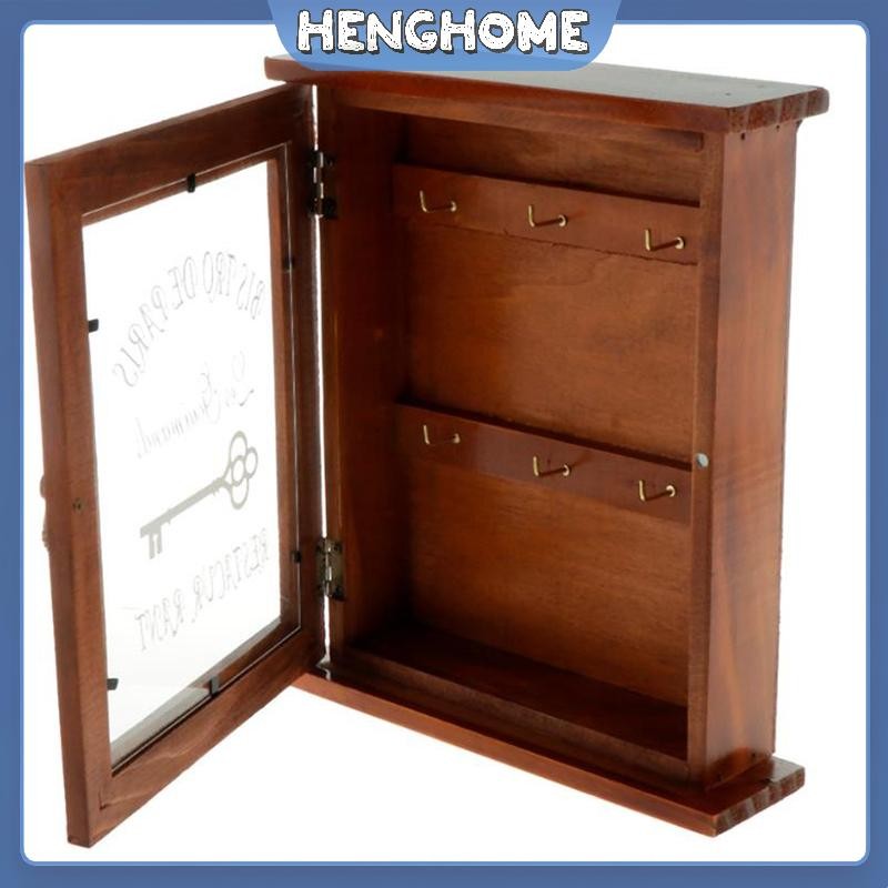 HENGHOME Wooden Key Box Cabinet Wall Mounted Keys Hooks Storage Holder ...