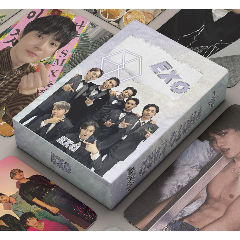 50-55pcs/box EXO Laser Holographic Photocards BAEK HYUN SEHUN Chanyeol ...