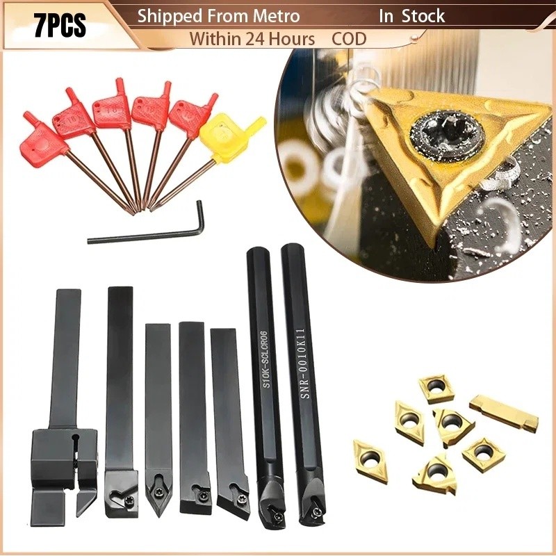 10mm Shank Lathe Turning Tool Holder Boring Bar Wrench Kits 7pcs Carbide Insert Blade | Shopee ...