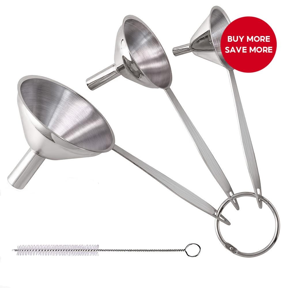 Stainless Steel Funnel and Cleaning Brush Portable Metal Funnel Set ...