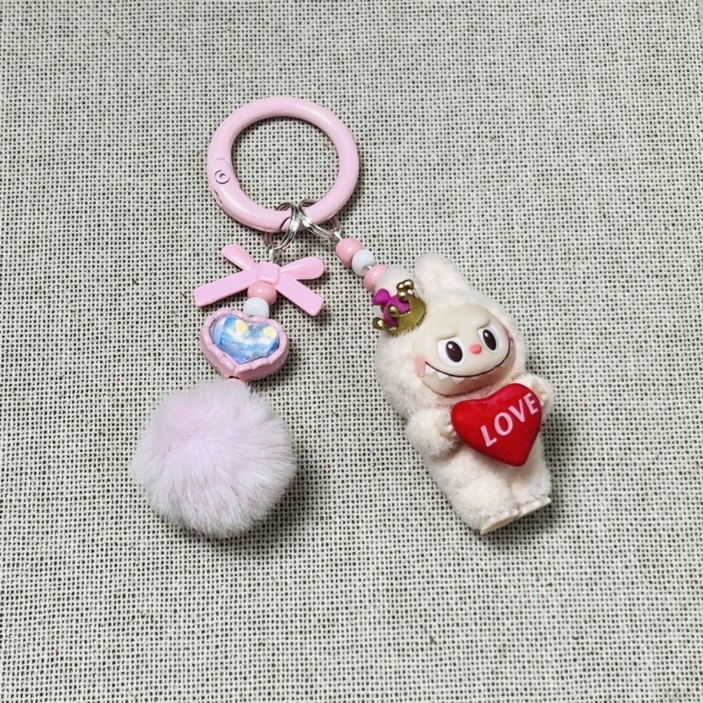 Flocking Mini Standing Labubu Cute Cartoon Labubu Mobile Phone Pendant ...