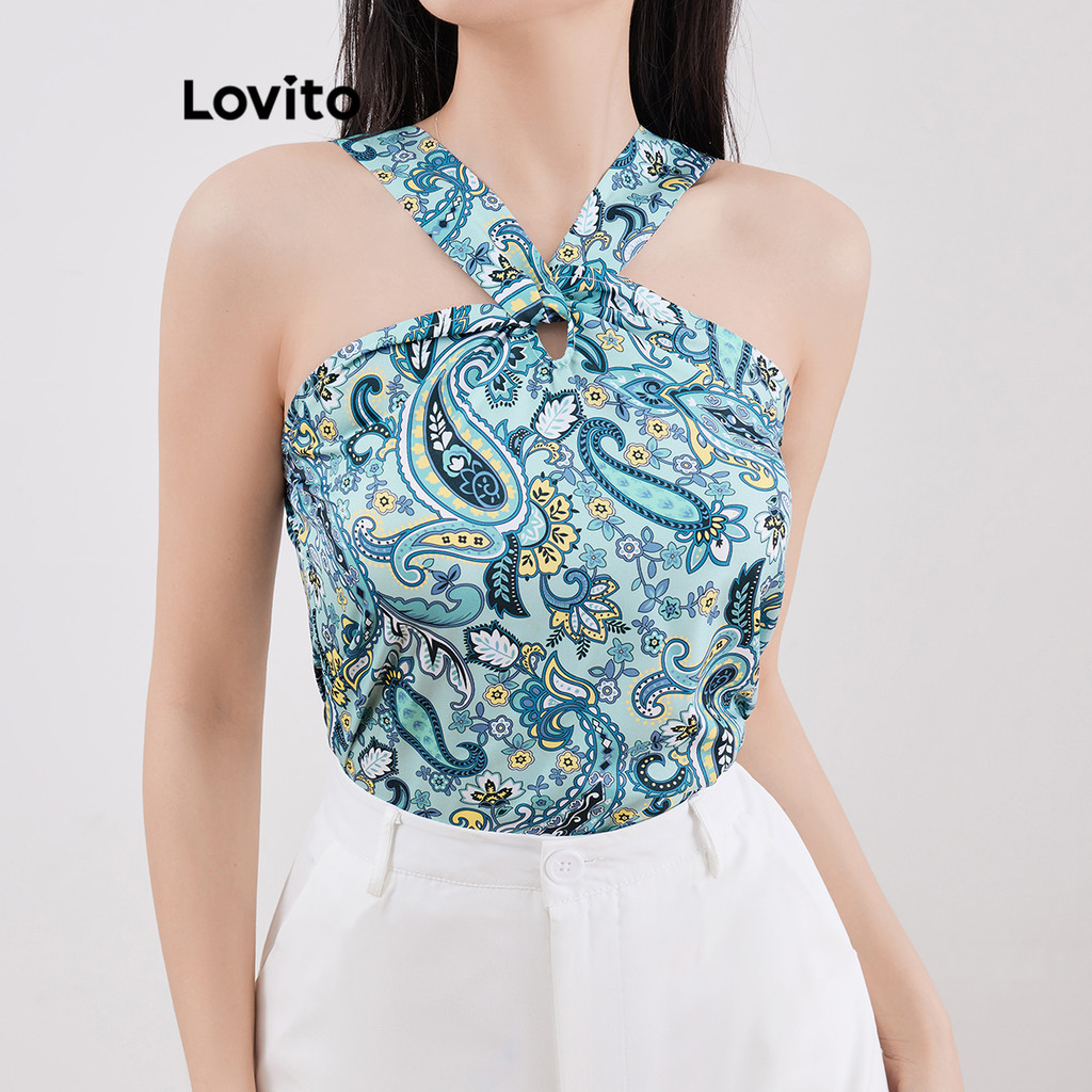 Lovito Women Boho Paisley Criss Cross Tank Top L121MD031 | Shopee ...