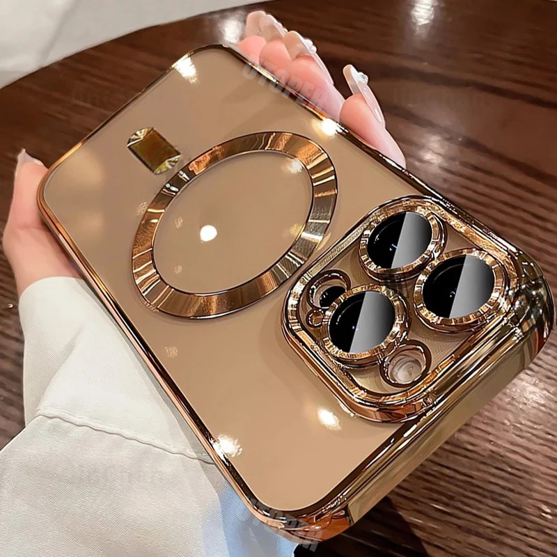 High Quality Plating Wireless Charging Clear Magnetic Phone Case ...