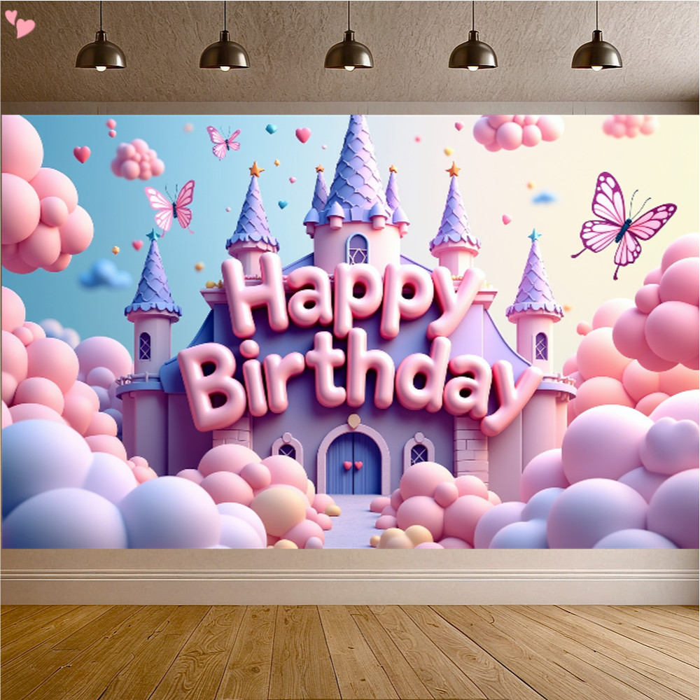 Happy Birthday Party Photo Backdrop Castle Balloon Decoration Backdrop ...