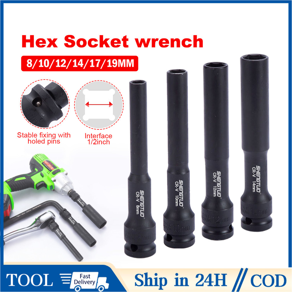 1/2" Drive Deep Impact Socket Set 8-19mm Hex Socket Impact Wrench Hex ...