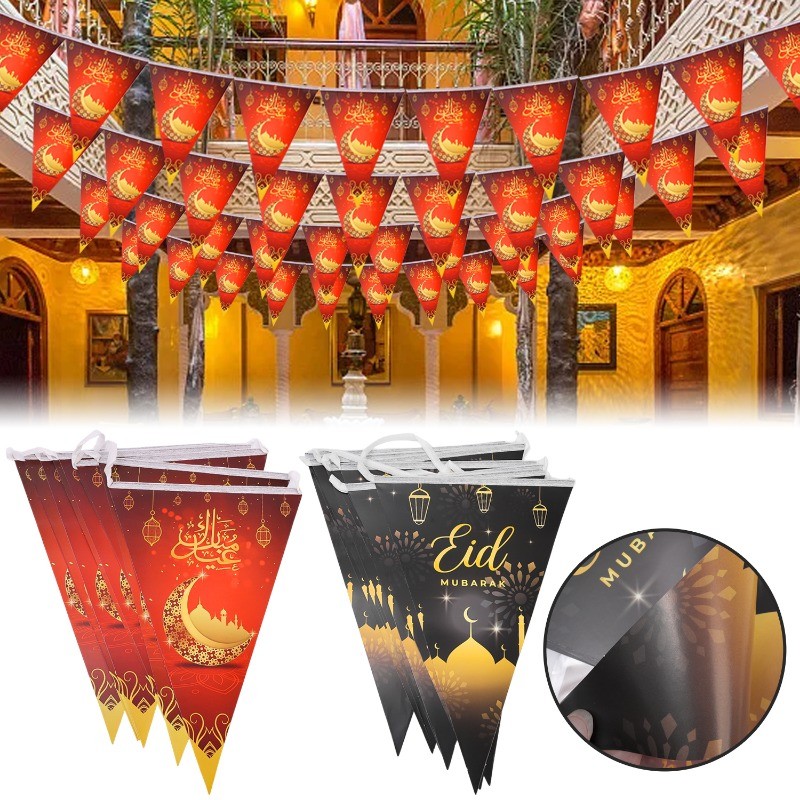 2.5M Eid Mubarak Triangular Flag - Moon Star Hanging Triangle Banner ...