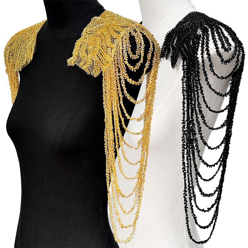 Fringed Beaded Shoulder Patch Applique Men Women Costume Cosplay Party ...