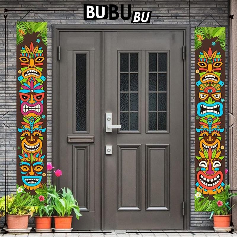 [Bububu] 2 Pieces Hawaiian Tiki Decoration Door Flags Decorative Banner ...