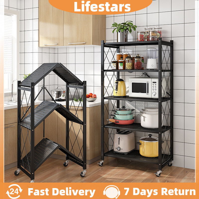 3/4/5 Layer Foldable Rack Organizer Kitchen Metal Rack Shelves Heavy ...