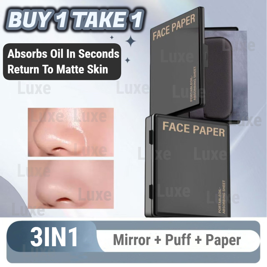 Facial oil-absorbing paper with powder puff and mirror refreshing ...
