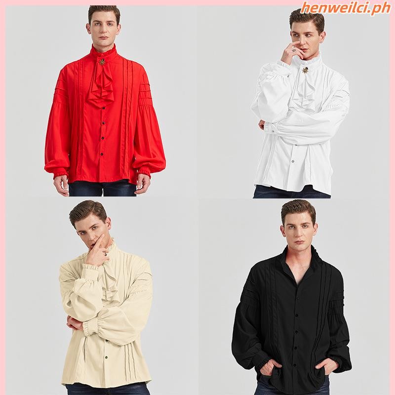 White Cotton Ruffles Long Sleeves Halloween Cosplay Vintage Pirate ...