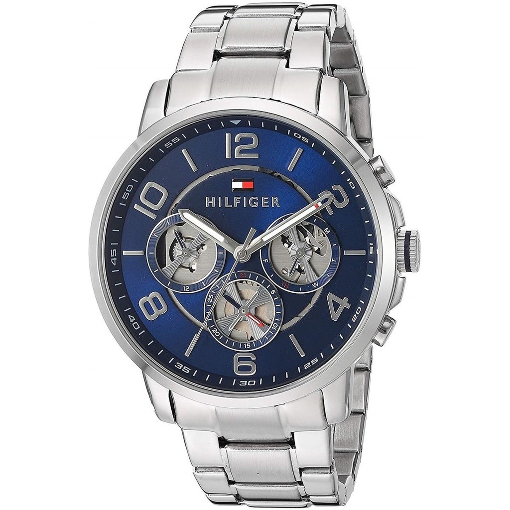 Tommy Hilfiger Men Keagan Blue Dial Silver Stainless Steel Watch ...