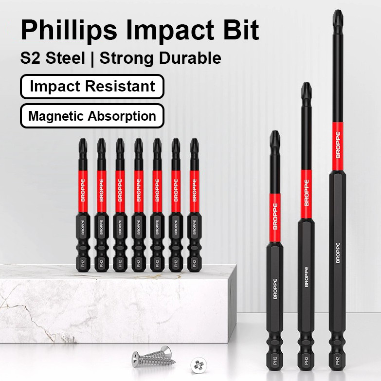 Magnetic Impact Phillips Screwdriver Bit PH2 #2 Insert Bits, S2 Steel Impact-resistant Long ...