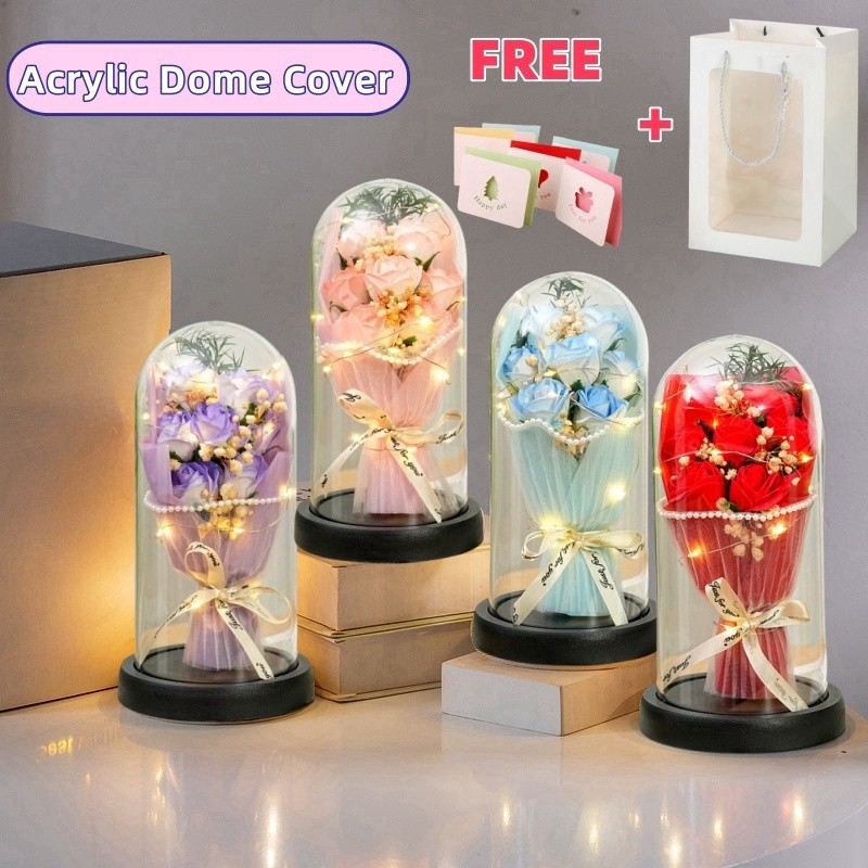 Artificial Rose Flower Glass Cover Dome Eternal RoseFlower with led ...