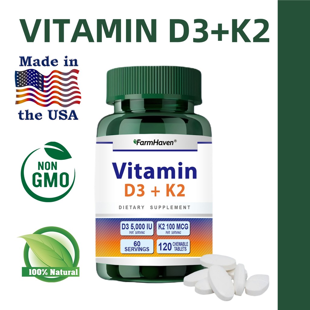 FarmHaven Vitamin D3K2 Chewable Tablets, Promote Calcium Absorption ...