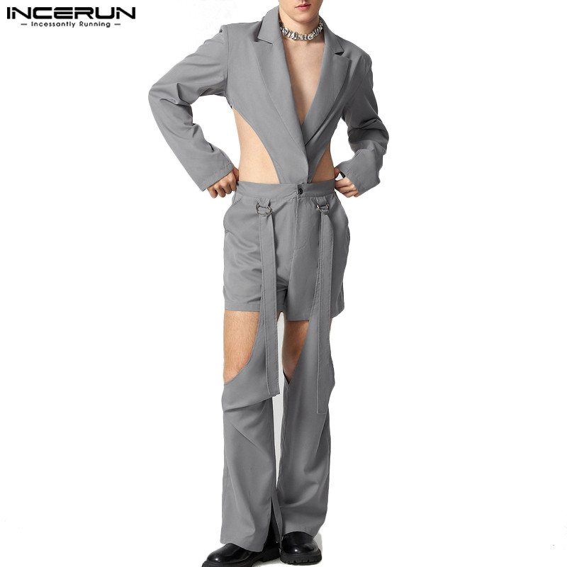 INCERUN Men Vintage Deconstructed Hollow Design Long Sleeve Straight ...