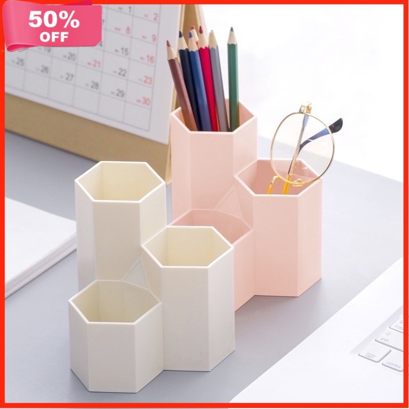 Triple Hexagon Pen Holder Desktop Creative Pen Bucket Fashion Plastic ...