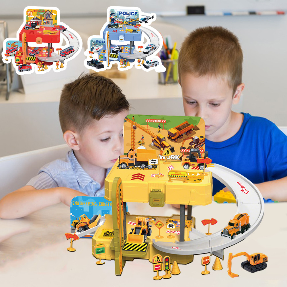 Cartoon Car Model Playset for Kids Engineering Fireproof Police Lot ...