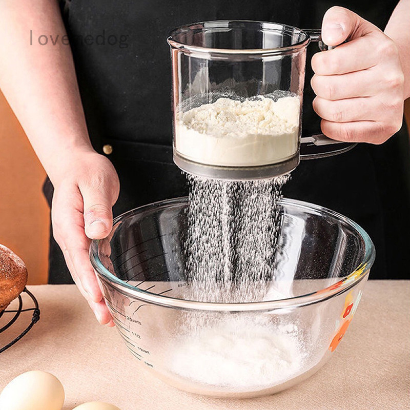 Kitchen Flour Sifter Hand Press Semi Automatic Plastic Flour Sieve Cup ...