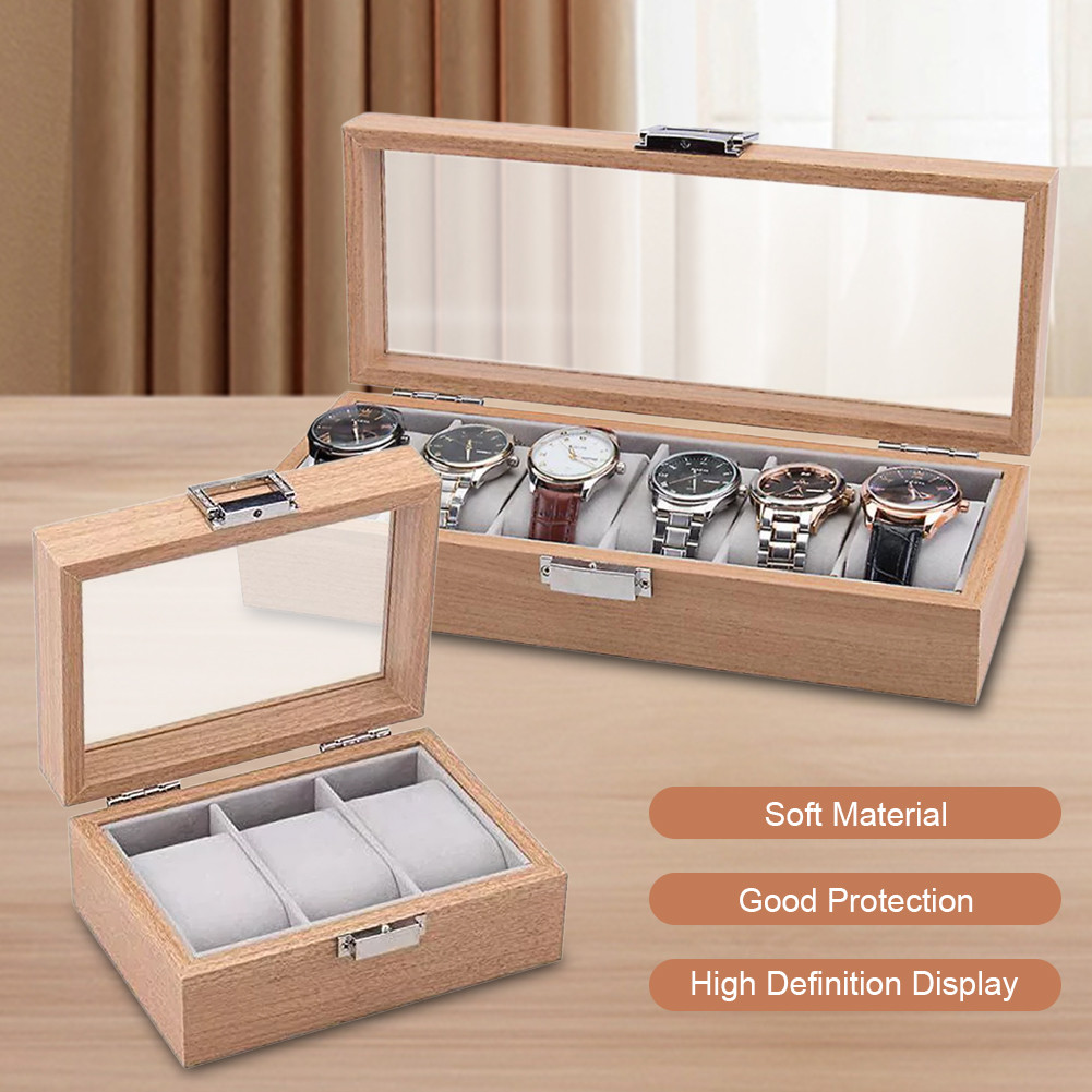 Portable Watch Box Case 3/6 Slot with Glass Lid Home Display Travel ...