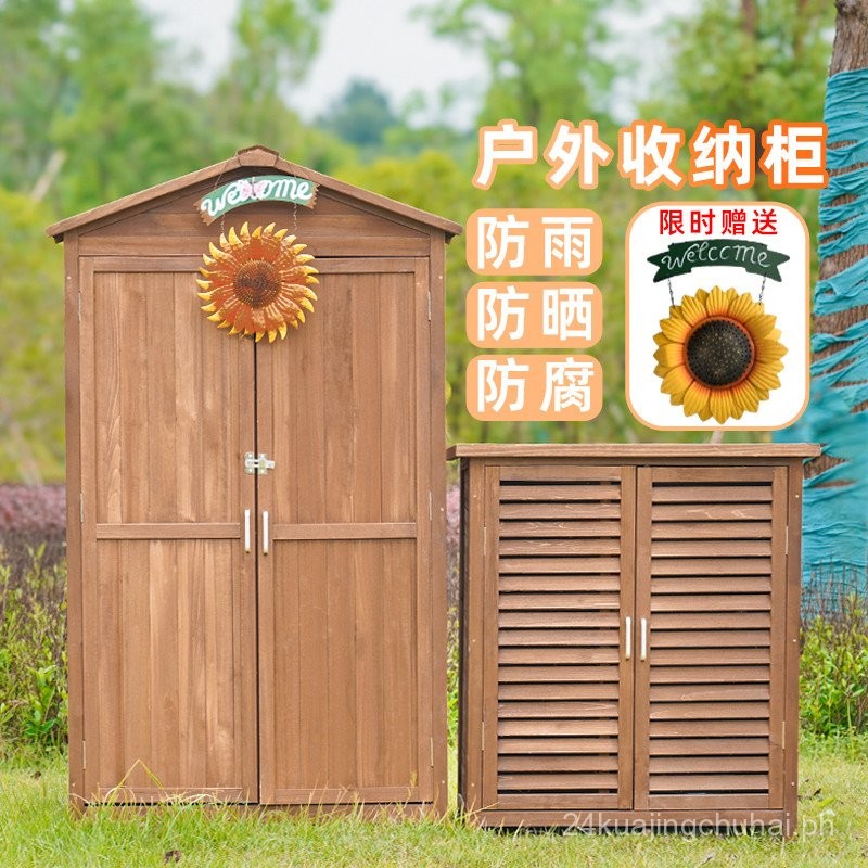 Outdoor Locker Courtyard Storage Cabinet Solid Wood Waterproof and Sun ...