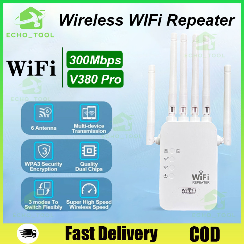 300Mbps Wireless WiFi Repeater 6-antenna WiFi Signal Booster Ultra-Fast ...