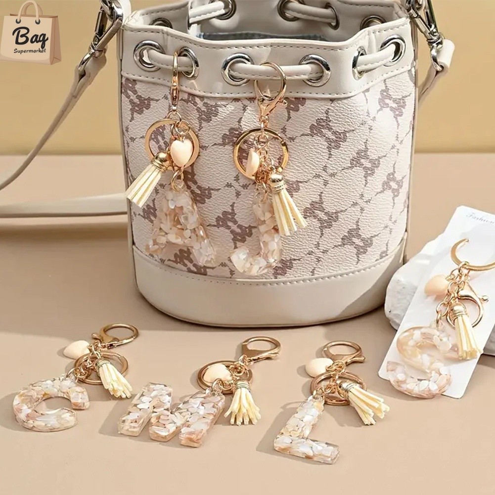 1Pcs Sweet Star Sequin Filled 26 Letter Keychain Beige Love Drip Glue ...