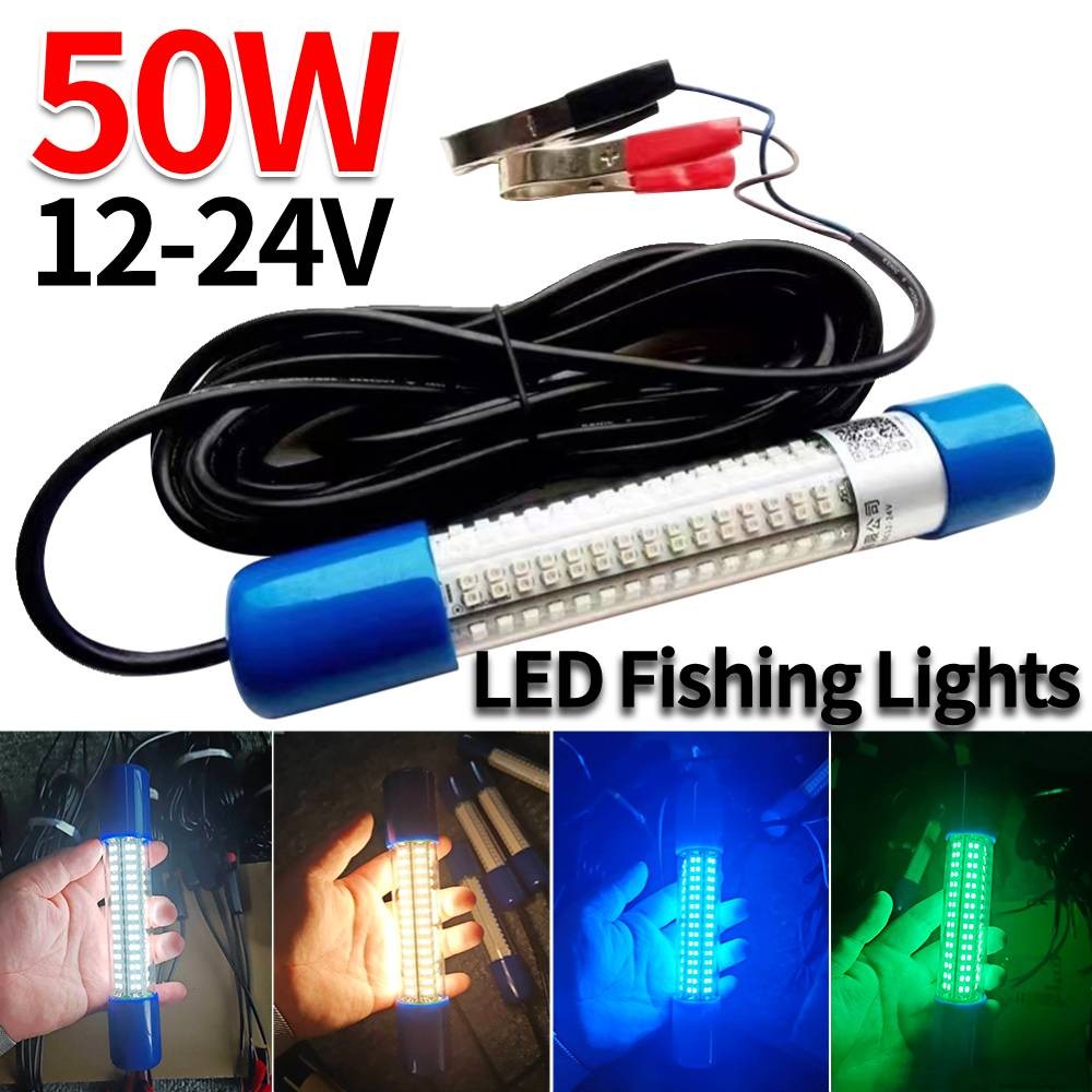 LED Submersible Fishing Light 50W Fish Lure Bait Finder Lamp 12-24V ...