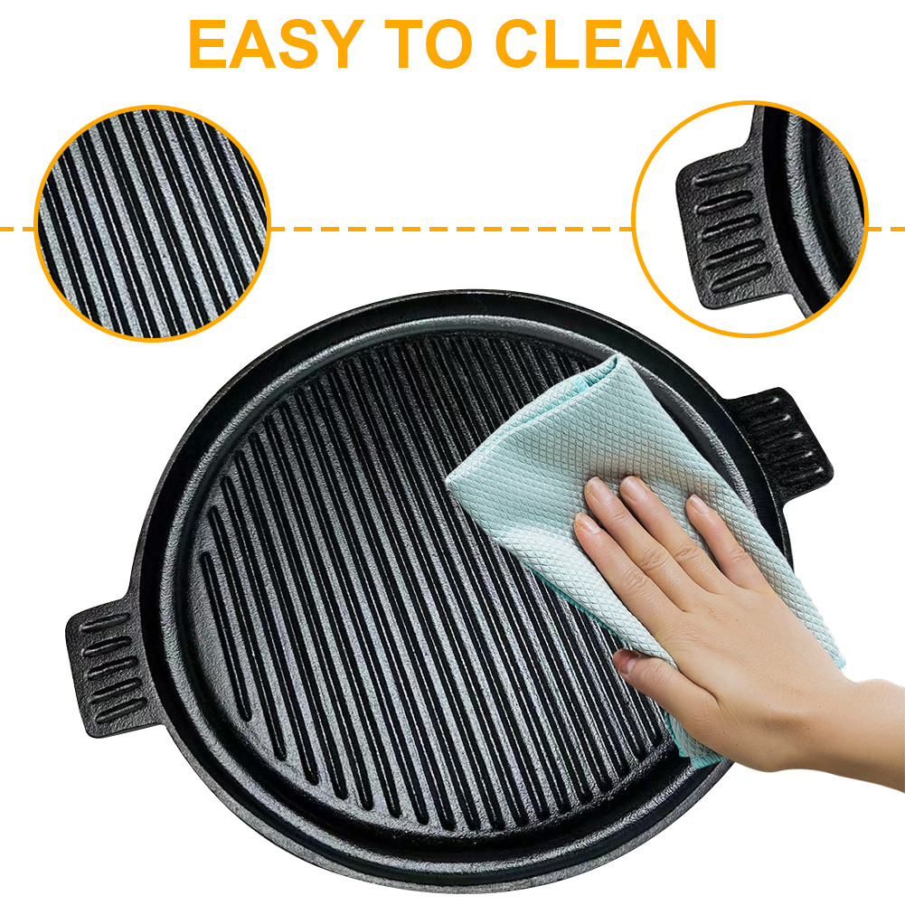 Cast Iron Grill Plate Flat & Ridged Skillet Pan with Handles for ...