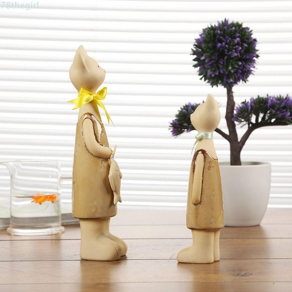THEGIRL 2pcs Cat Figurines, Ceramic Cute Animal Art Statues, Garden ...