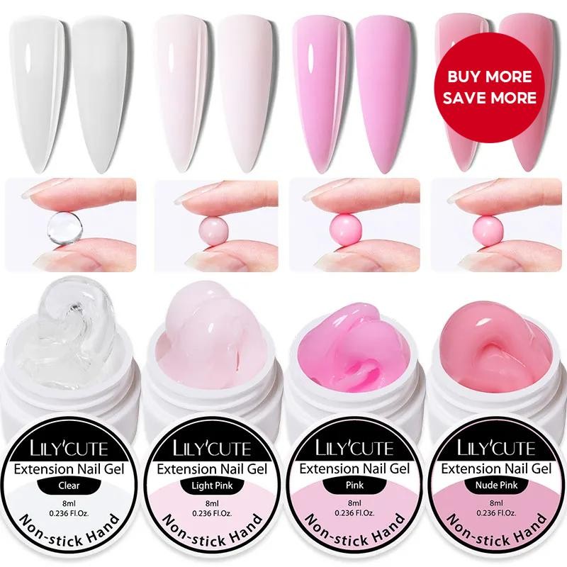 LILY'CUTE Non Stick Hand Solid Extension Nail Gel Set Clear Nude Pink ...